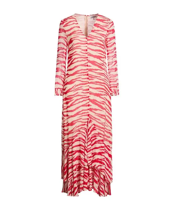 GANNI Two-tone Zebra Print V-neck Maxi Dress