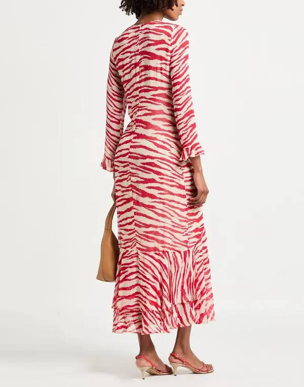 GANNI Two-tone Zebra Print V-neck Maxi Dress