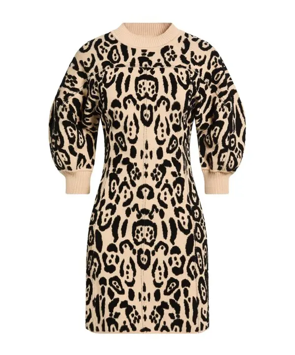 Sportmax Leopard Print Jacquard Knit Mock Neck Short Sleeve Dress