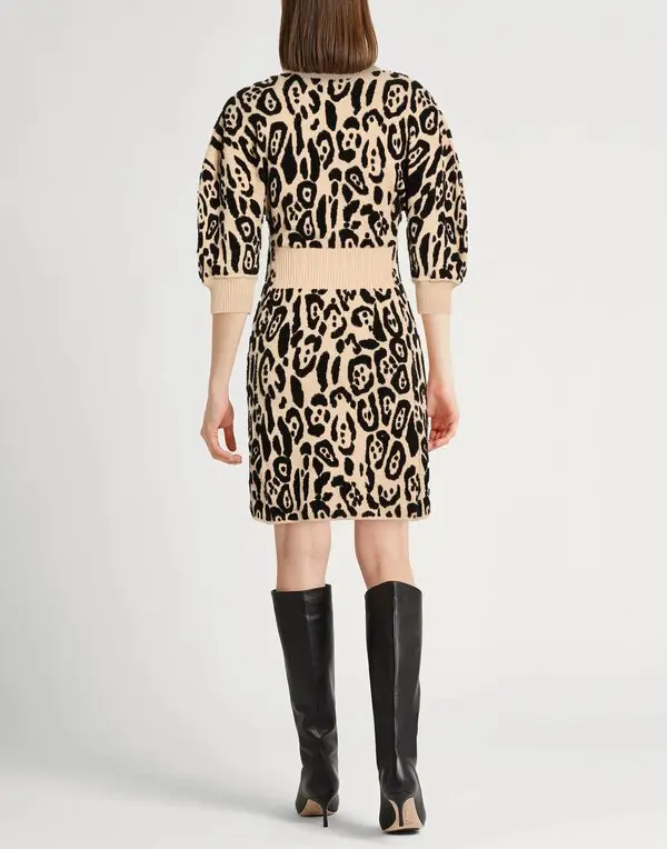 Sportmax Leopard Print Jacquard Knit Mock Neck Short Sleeve Dress