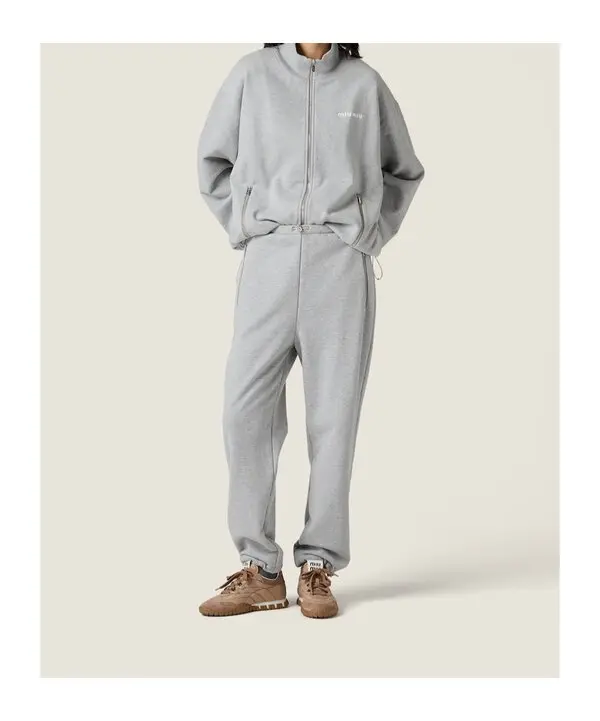 Miu Miu Cotton Fleece Sweatpants With Embroidered Logo