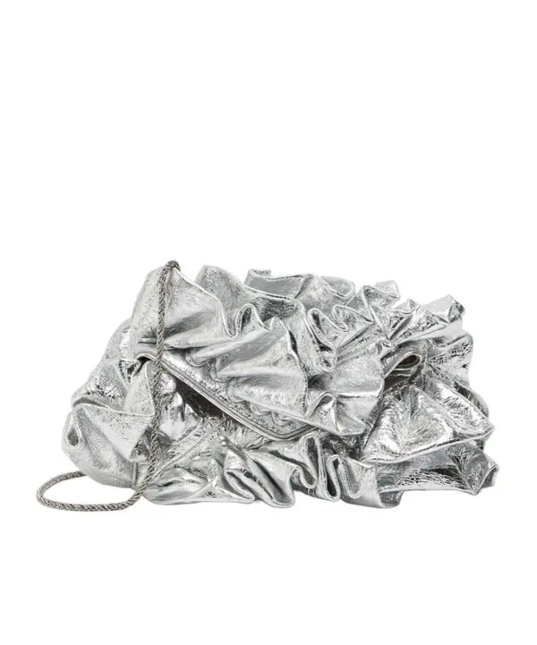 Dries Van Noten Ruffled Crinkled Metallic Leather Clutch
