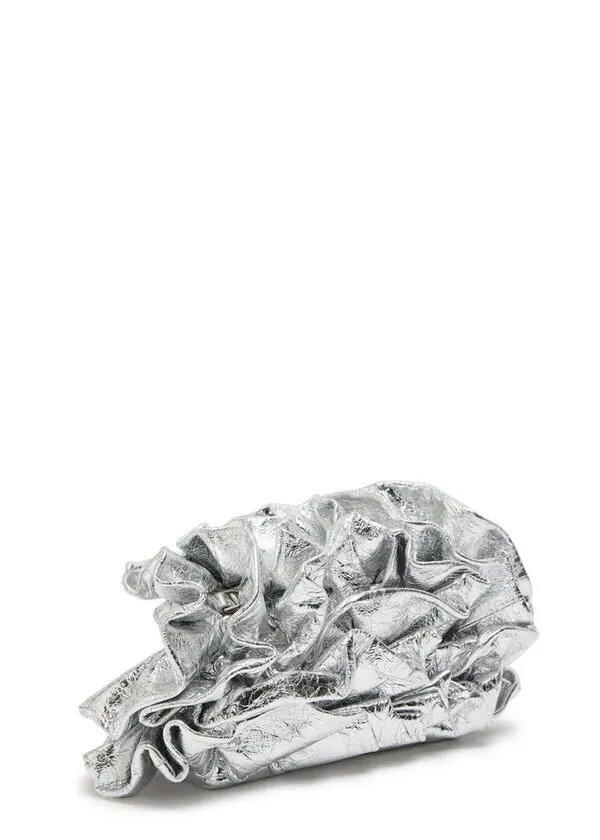 Dries Van Noten Ruffled Crinkled Metallic Leather Clutch