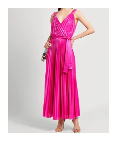 MAXCO. Max&co. Pleated Satin V-neck Maxi Dress With Belt