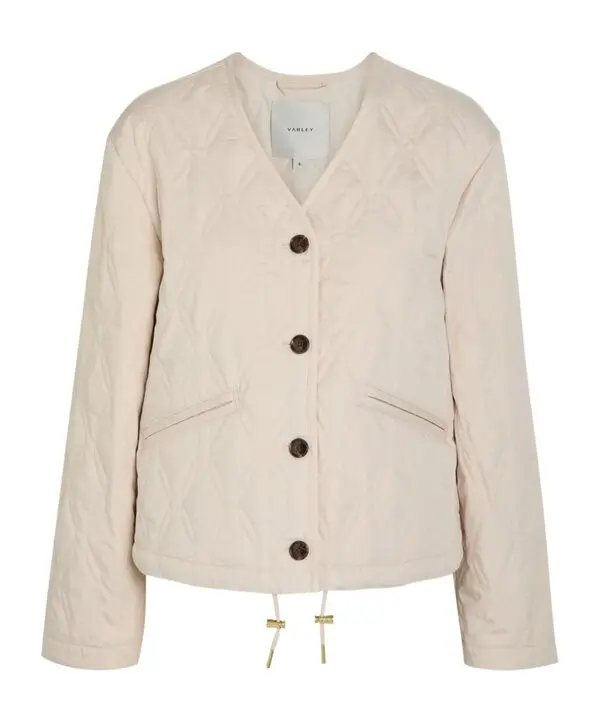 Varley Quilted V-neck Jacket With Drawstring Hem - Nude