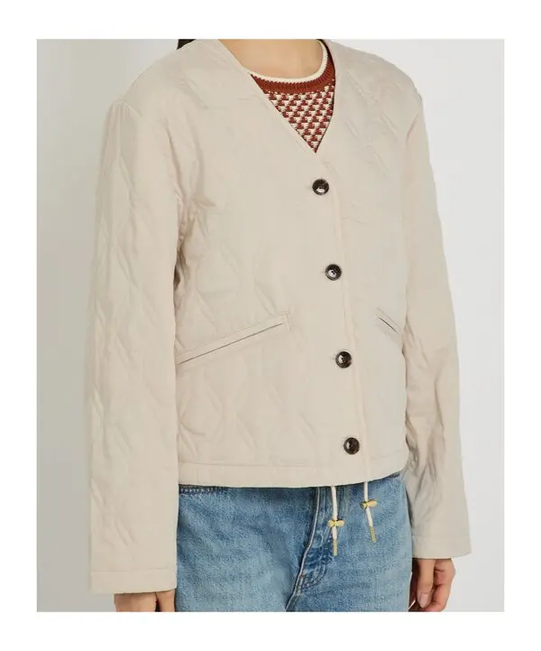 Varley Quilted V-neck Jacket With Drawstring Hem - Nude