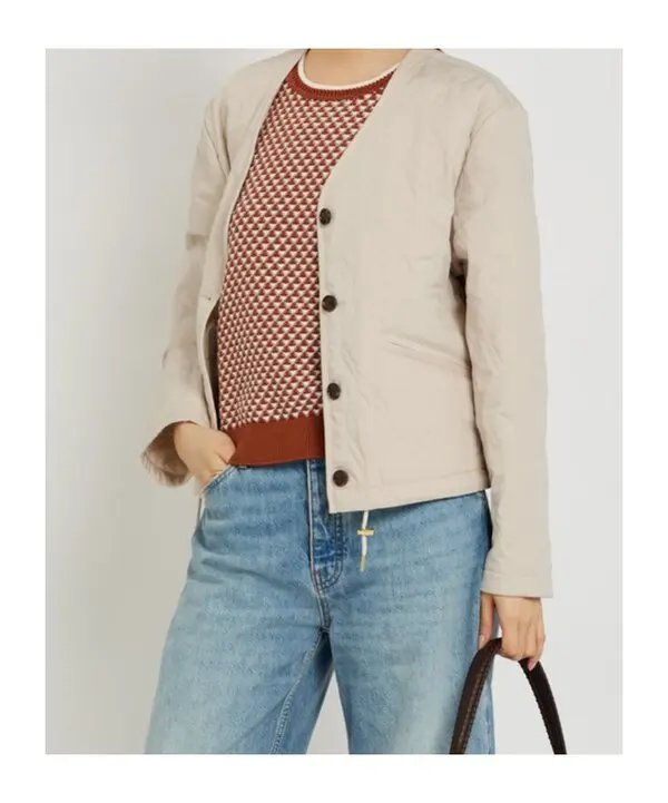 Varley Quilted V-neck Jacket With Drawstring Hem - Nude