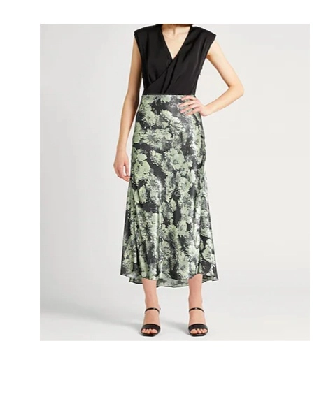 Tory Burch Floral Print Satin Midi Skirt
