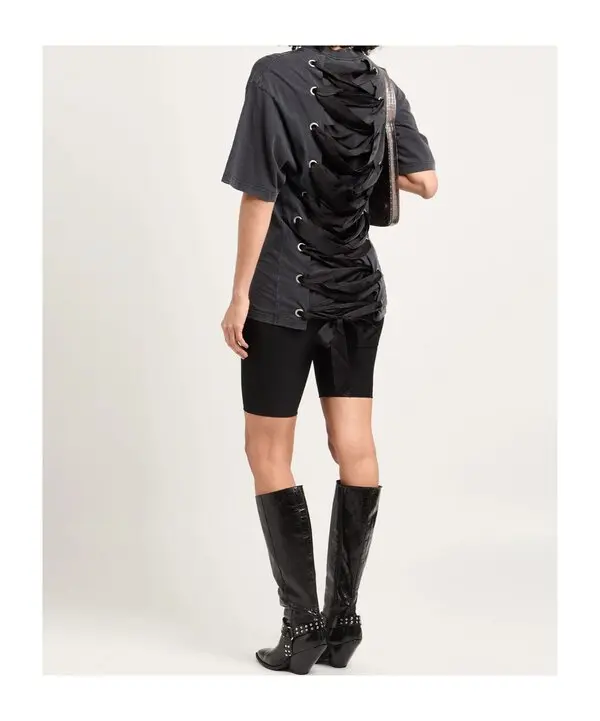 Balenciaga Round Neck Short Sleeve T-shirt With Tie Detail - Black