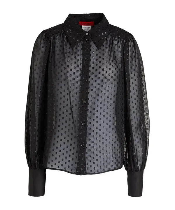 MAXCO. Max&co. Gold Jacquard Polka Dot Pleated Sleeve Shirt