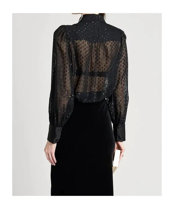 MAXCO. Max&co. Gold Jacquard Polka Dot Pleated Sleeve Shirt