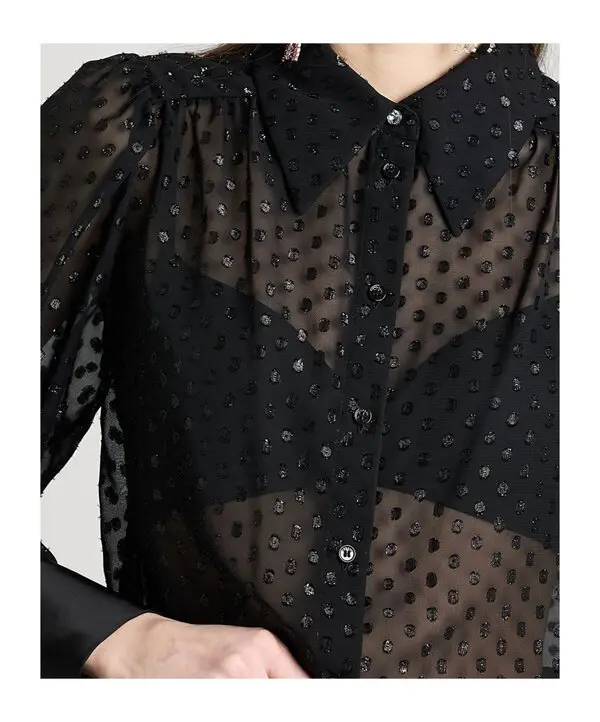 MAXCO. Max&co. Gold Jacquard Polka Dot Pleated Sleeve Shirt