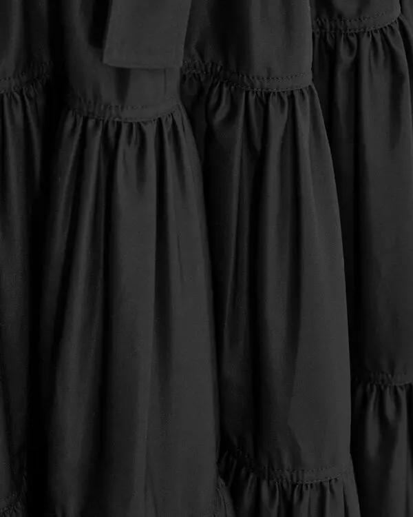 Saint Laurent Long Sleeve V-neck Maxi Dress With Belt And Tiered Skirt - Black