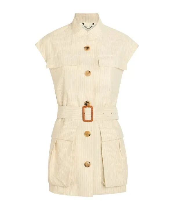 Dries Van Noten Ventura Striped Belted Cotton Jacket - Nude
