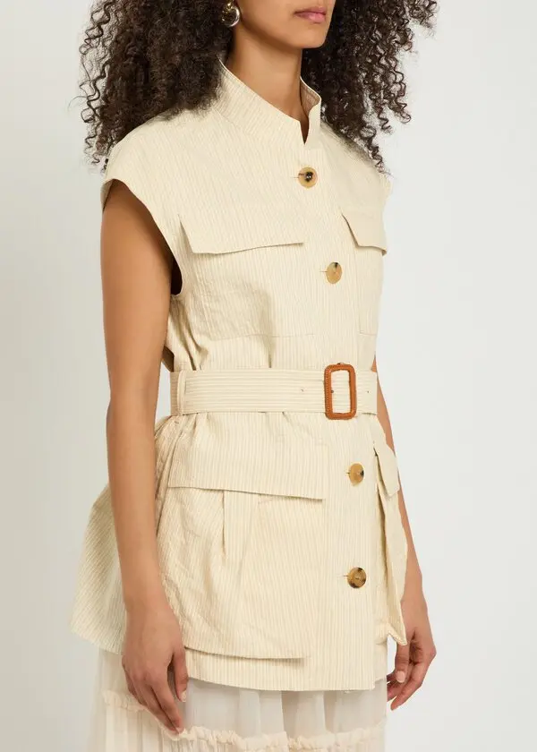 Dries Van Noten Ventura Striped Belted Cotton Jacket