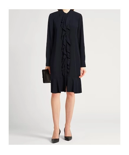 Tory Burch Midi Dress With Ruffled Hem And Stand Collar