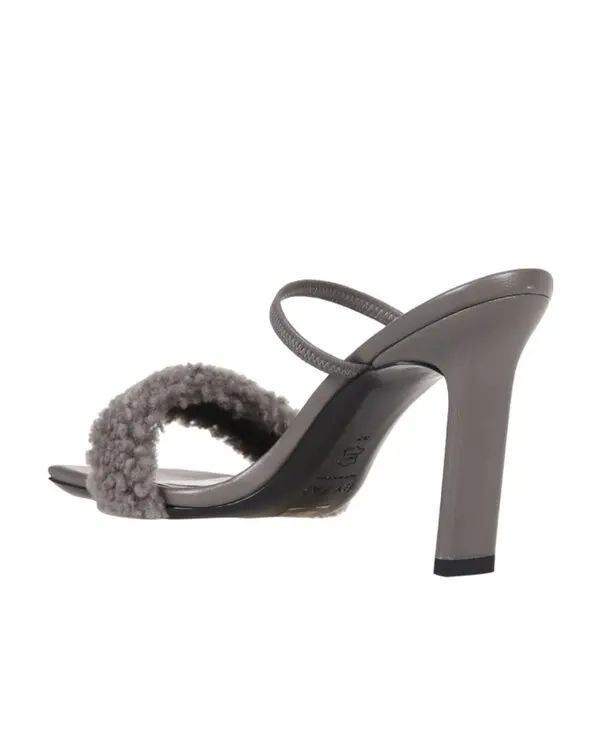 By Far Shearling Strap Open Toe High Heel Sandals - Gray
