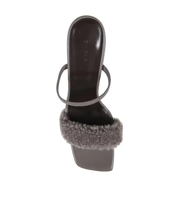 By Far Shearling Strap Open Toe High Heel Sandals - Gray