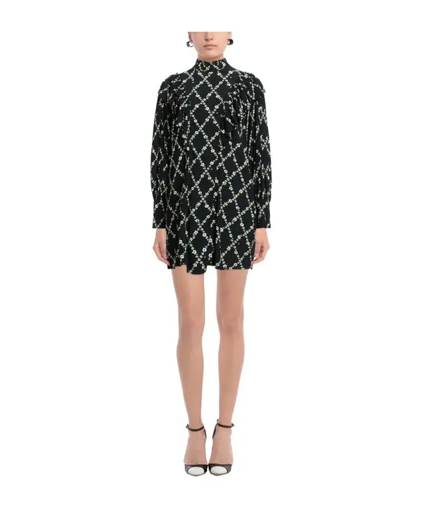 GANNI Floral Print Turtleneck Mini Dress