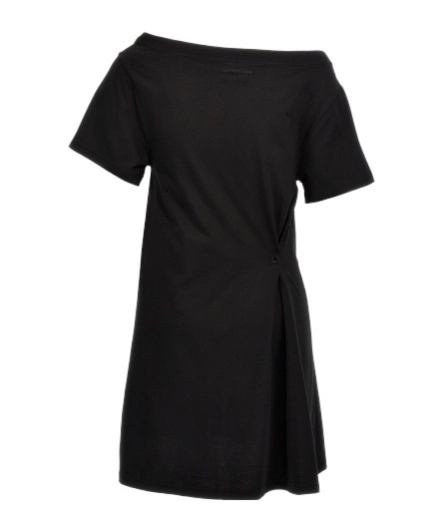 COURREGES Short-sleeve Logo Embroidered Side Slit Dress - Black