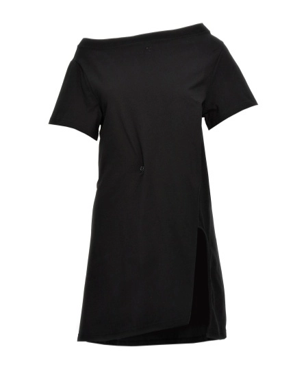 COURREGES Short-sleeve Logo Embroidered Side Slit Dress