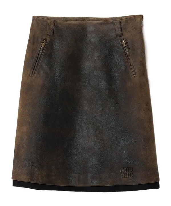Miu Miu Waxed Suede Leather Skirt