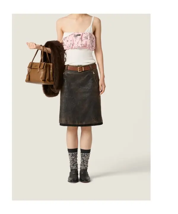 Miu Miu Waxed Suede Leather Skirt