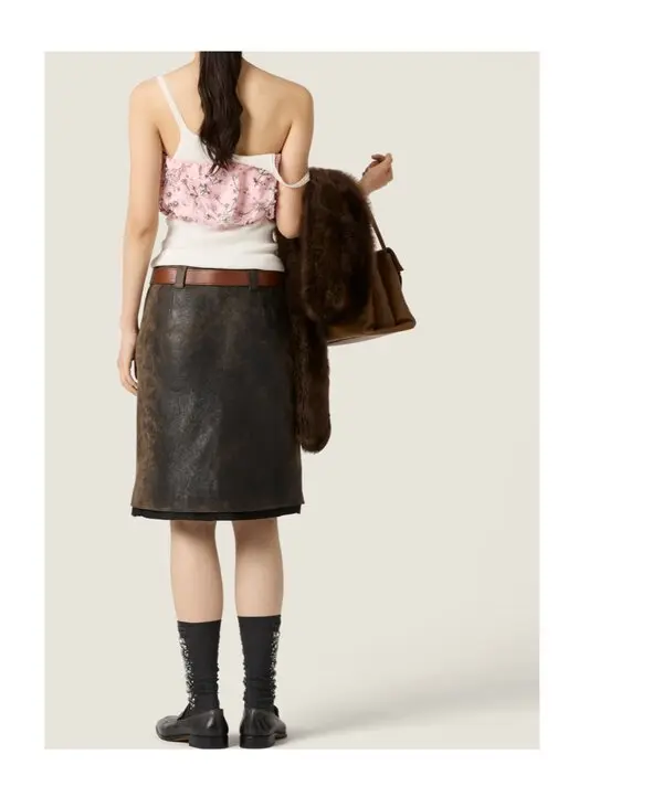 Miu Miu Waxed Suede Leather Skirt