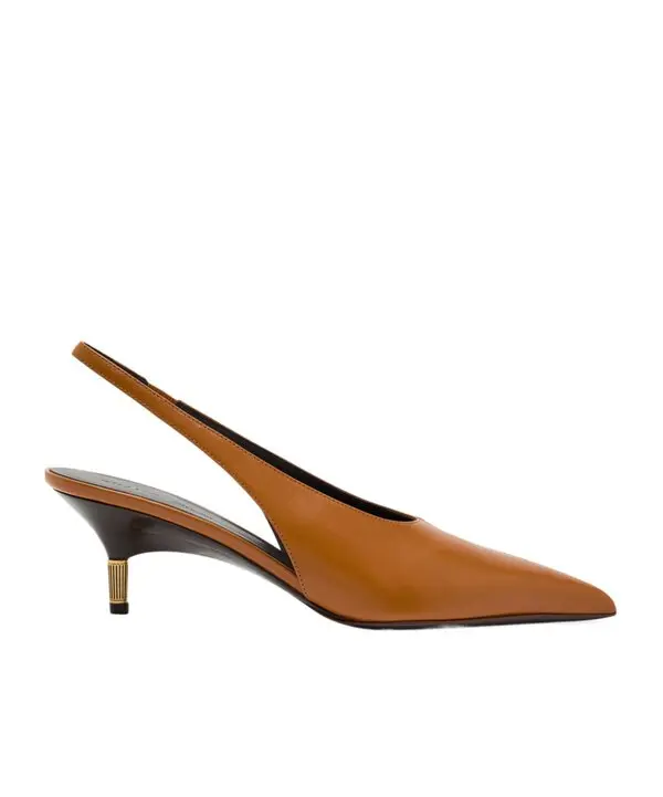 Khaite Leather Slingback Pumps With Gold-plated Hardware - Brown