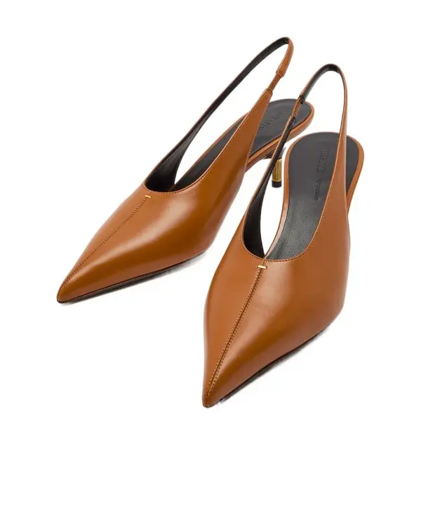 Khaite Leather Slingback Pumps With Gold-plated Hardware - Brown