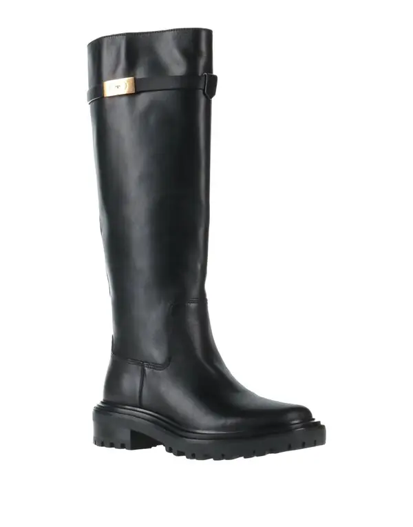 Tory Burch Knee High Leather Boots With Metal Buckle Detail