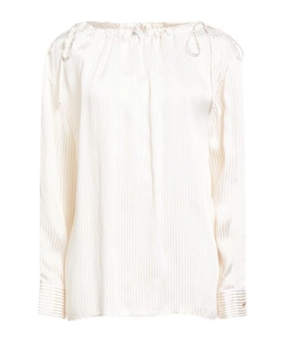 Tory Burch Striped Satin Long Sleeve Blouse With Tie Detail