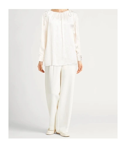Tory Burch Striped Satin Long Sleeve Blouse With Tie Detail