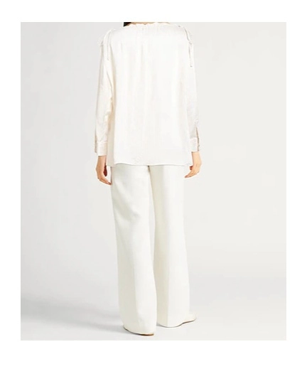 Tory Burch Striped Satin Long Sleeve Blouse With Tie Detail