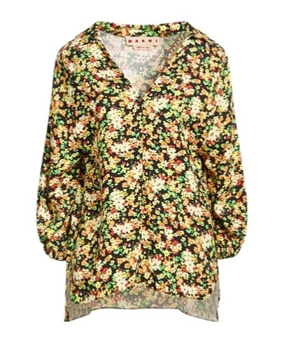 Marni Floral Print Long-sleeve V-neck Top