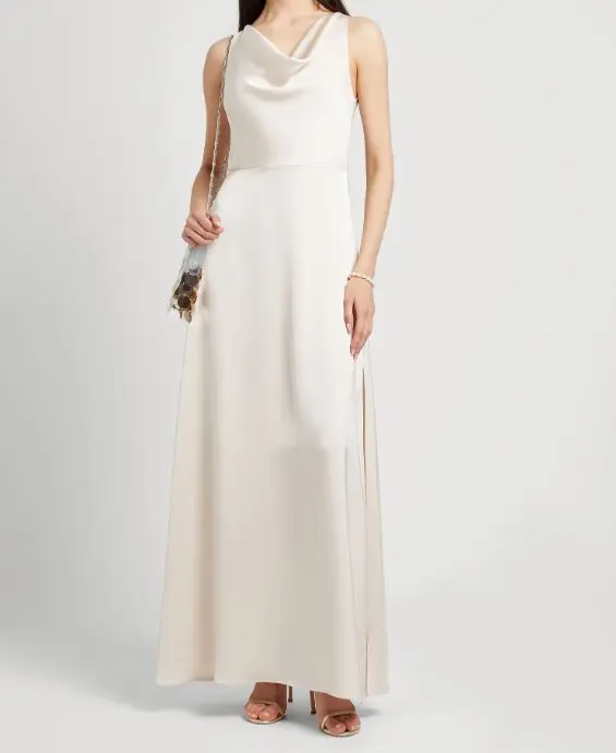MAXCO. Sleeveless Maxi Dress With Draped Neckline And Side Slit