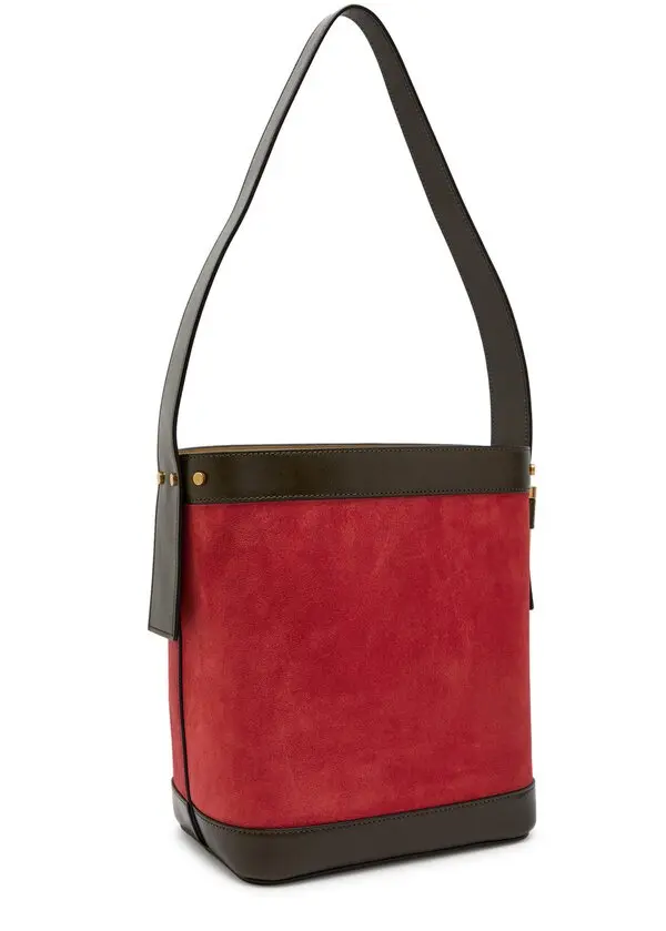 Versace Chain Small Leather And Suede Bucket Bag