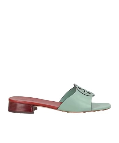 Tory Burch Flat Leather Sandals With Square Toe And Embossed Logo