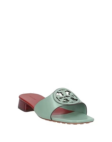 Tory Burch Flat Leather Sandals With Square Toe And Embossed Logo
