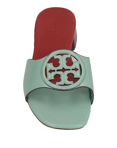 Tory Burch Flat Leather Sandals With Square Toe And Embossed Logo