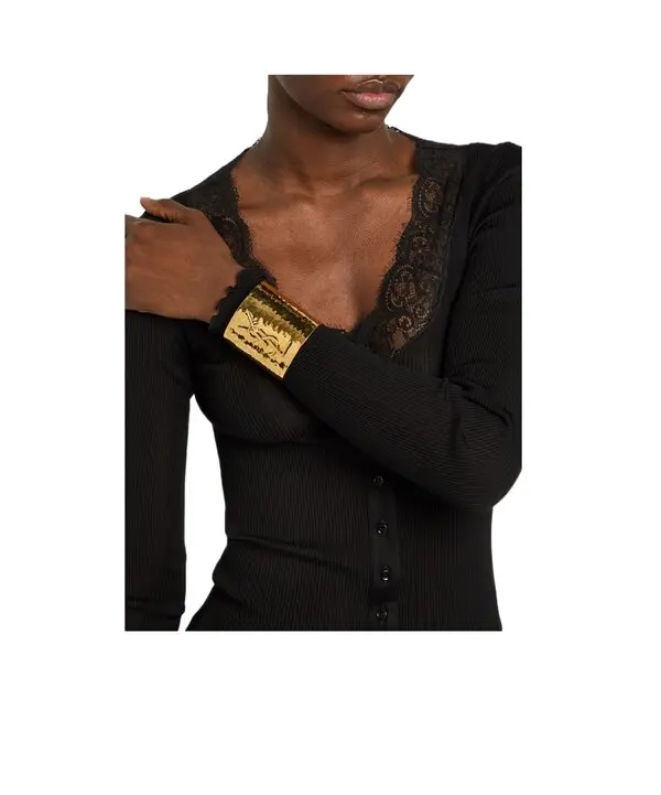 Saint Laurent Logo Hammered Cuff