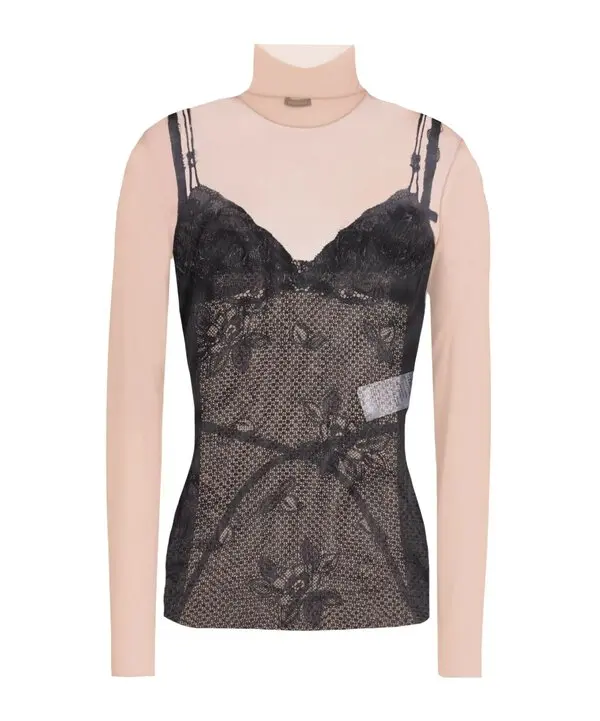 Balenciaga Lace Tulle High Neck Top - Black