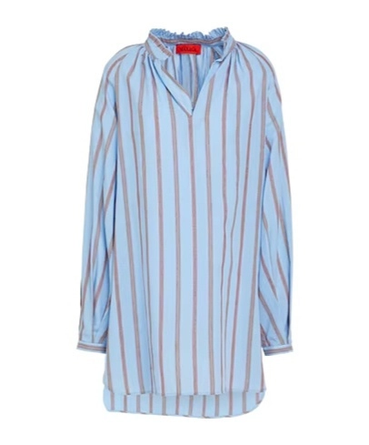 MAXCO. Max&co. Striped V-neck Dress With Ruffles And Button Cuffs