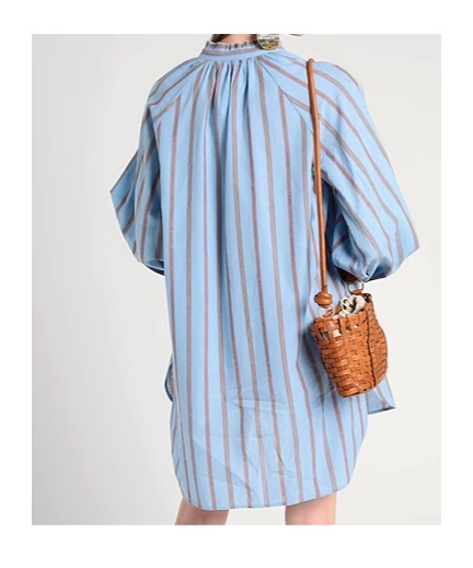 MAXCO. Max&co. Striped V-neck Dress With Ruffles And Button Cuffs