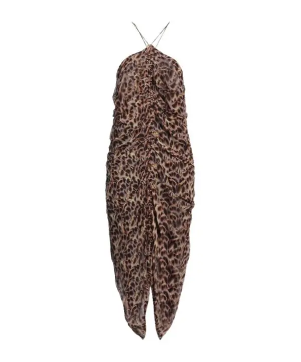 Tory Burch Leopard Print Draped Chiffon Dress - Brown