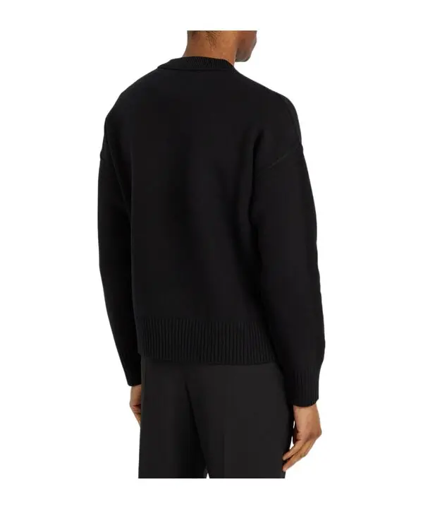 AMI Paris Red Heart Logo Crew Neck Knit Sweater
