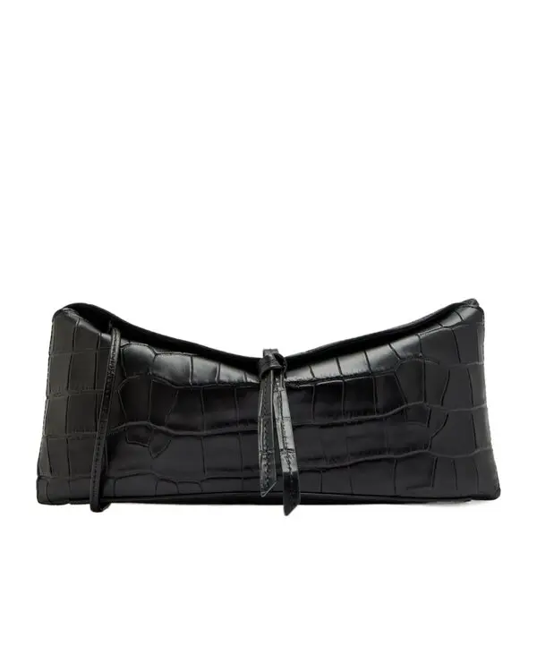 Staud Eve Crocodile-effect Leather Clutch