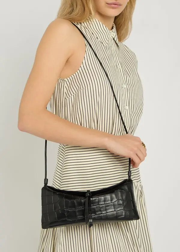 Staud Eve Crocodile-effect Leather Clutch