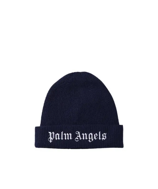 Palm Angels Logo Embroidered Beanie - Black