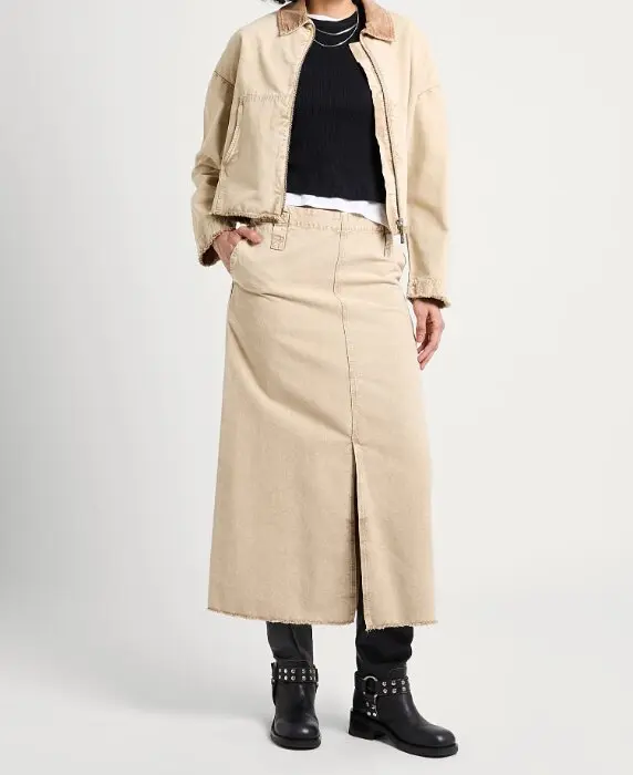 MAXCO. Flared Midi Skirt With Front Slit